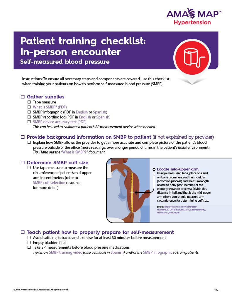 SMBP Patient Training Checklist - In Person - AMA-MAP | SMBP Patient Training Checklist - In Person